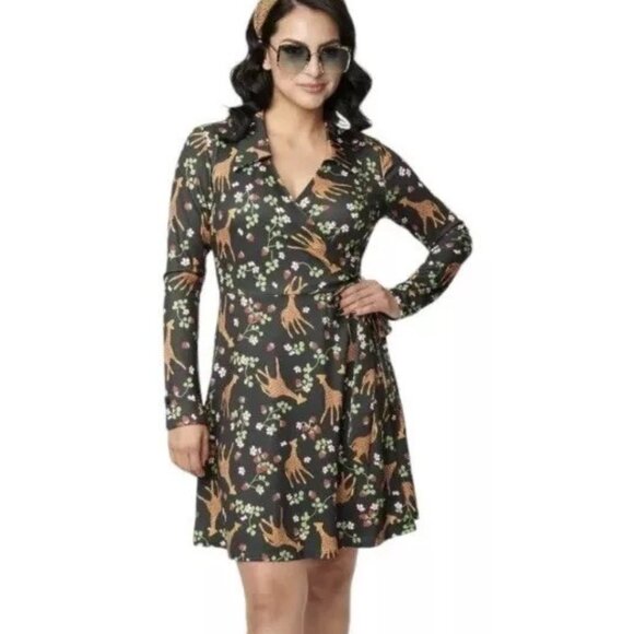 Unique Vintage | Dresses | Stylish Black And Brown Patterned Dress ...